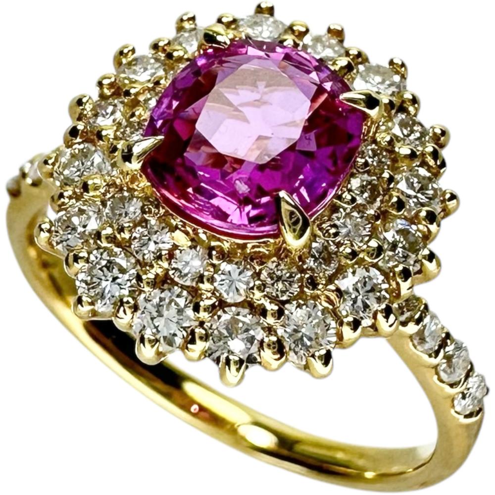 13号 非加熱ピンクサファイア(モザンビーク産) 1.21ct ダイヤモンド 0.71ct リング・指輪 K18ゴールド 18金 4.2g – 真子質店 PawnShopMAKO