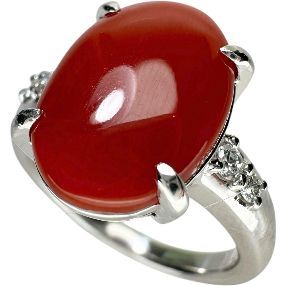 11号 サンゴ 4.12ct ダイヤモンド 0.11ct リング・指輪 Pt900プラチナ 8.8g レディース 【中古】【真子質店】【NN – 真子質店 PawnShopMAKO