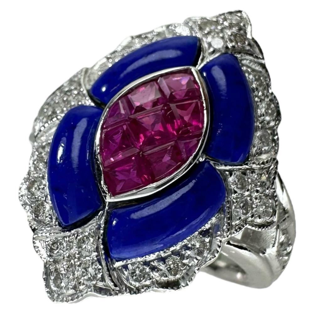 12.5号 ルビー 1.09ct ダイヤモンド 0.41ct ラピスラズリ リング・指輪 Pt900プラチナ 10.6g レディース 【中古 – 真子質店 PawnShopMAKO