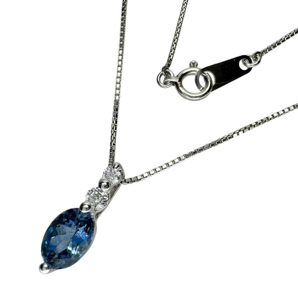 アクアマリン（サンタマリアカラー） 0.83ct ダイヤモンド 0.12ct ネックレス Pt900プラチナ 3.3g 40cm レディース – 真子質店 PawnShopMAKO