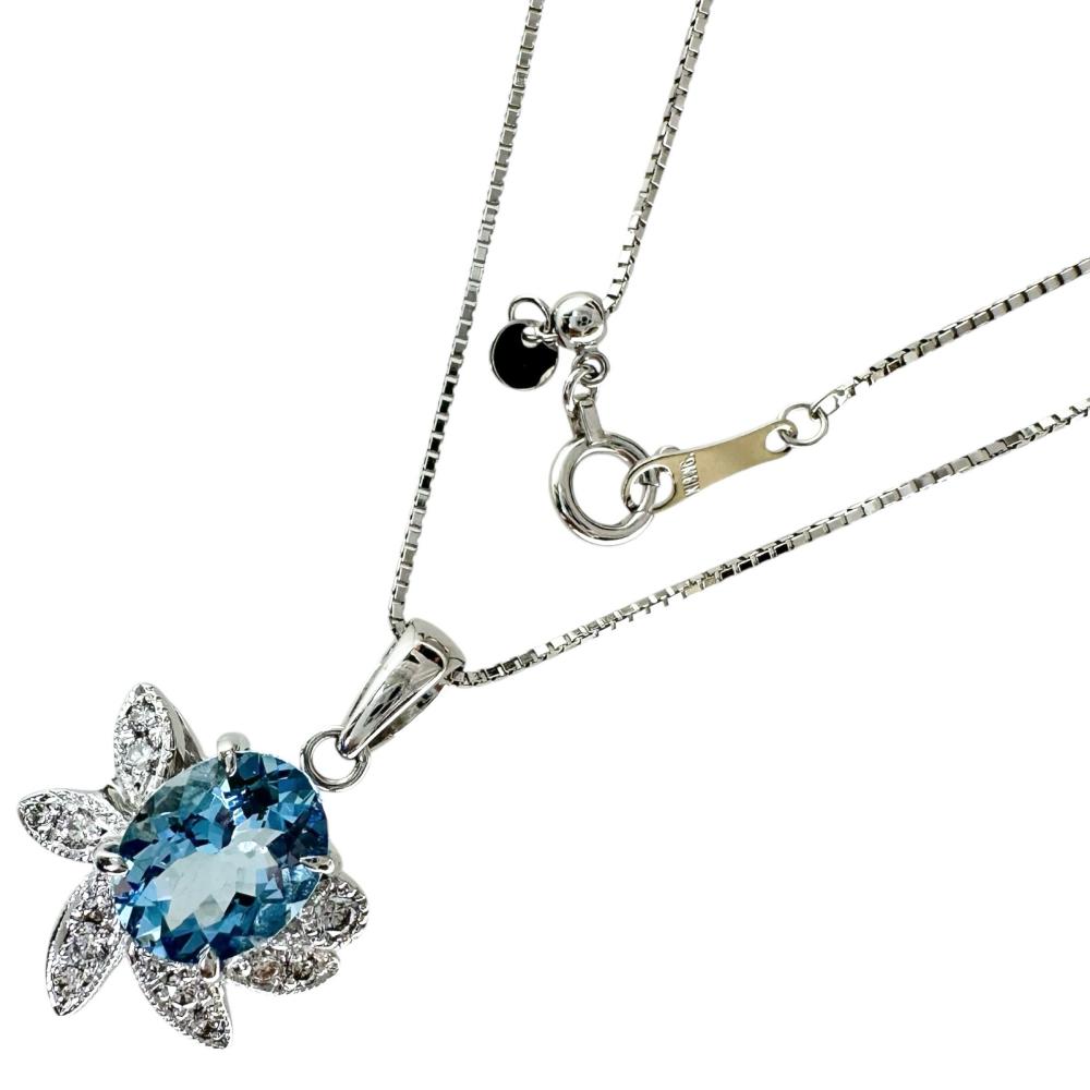 サンタマリアアクアマリン 1.53ct ダイヤモンド 0.20ct ネックレス K18WGホワイトゴールド 18金 5.2g 45cm レデ – 真子質店 PawnShopMAKO
