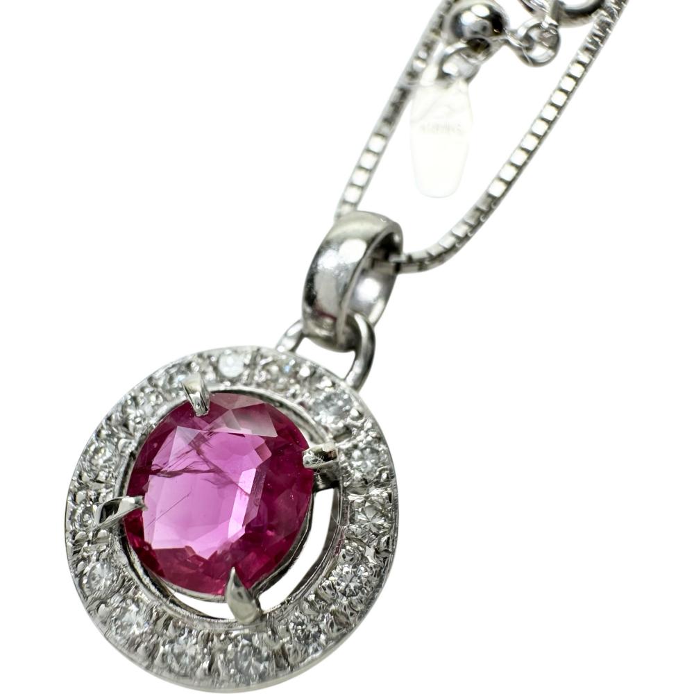 ルビー 0.60ct ダイヤモンド 0.18ct ネックレス K18WGホワイトゴールド 18金/Pt900プラチナ 7.1g 45cm レ – 真子質店 PawnShopMAKO