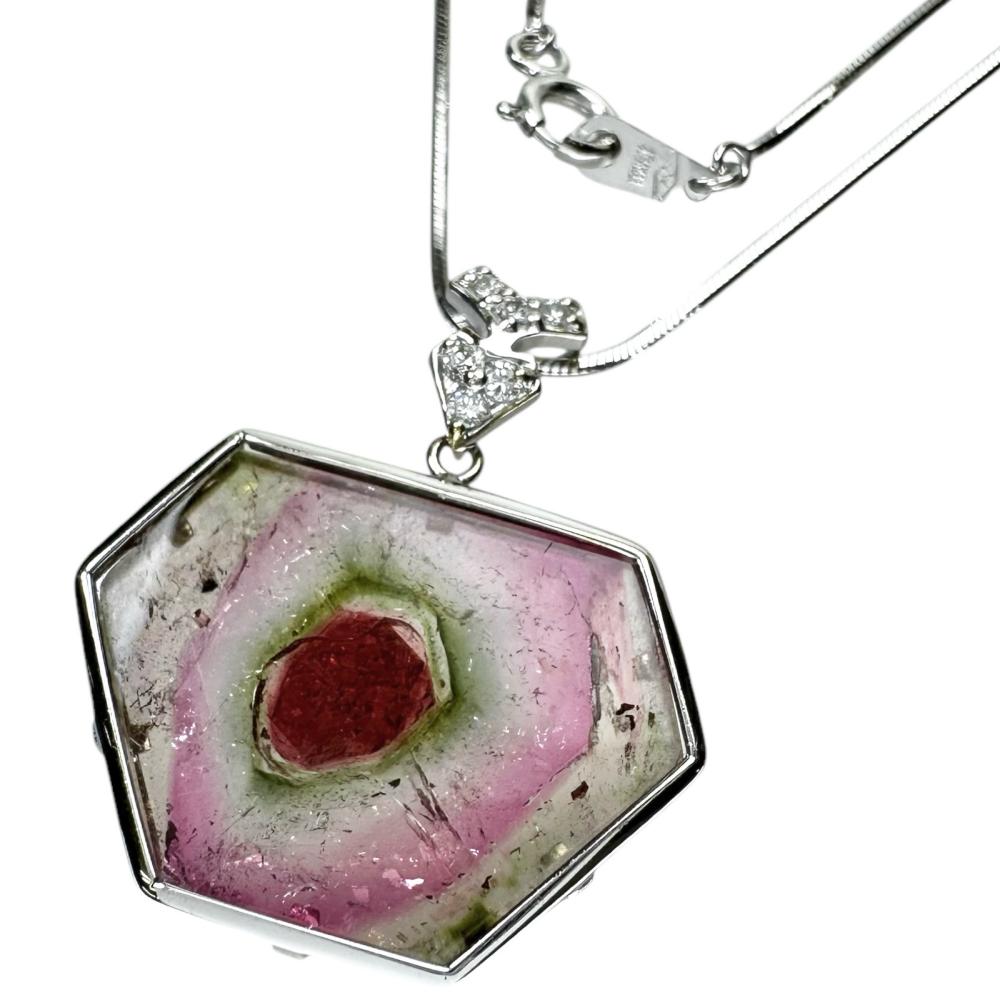 ウォーターメロントルマリン ダイヤモンド 計0.10ct ネックレス ウォーターメロントルマリン ダイヤモンド 計0.10ct ネックレス