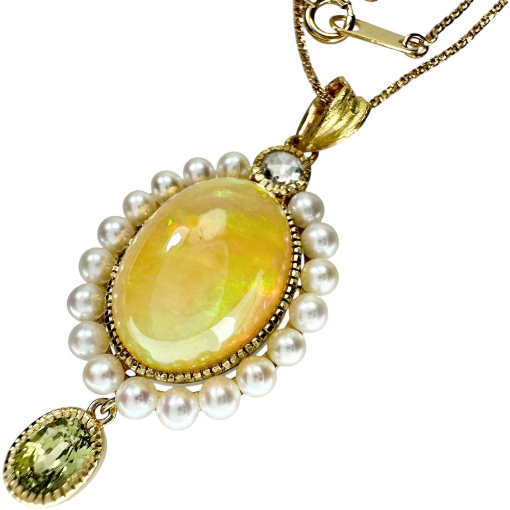 オパール 7.71ct ガーネット（マリ産） 0.70ct ダイヤモンド 0.16ct ネックレス K18ゴールド 18金 8.9g 45c – 真子質店 PawnShopMAKO