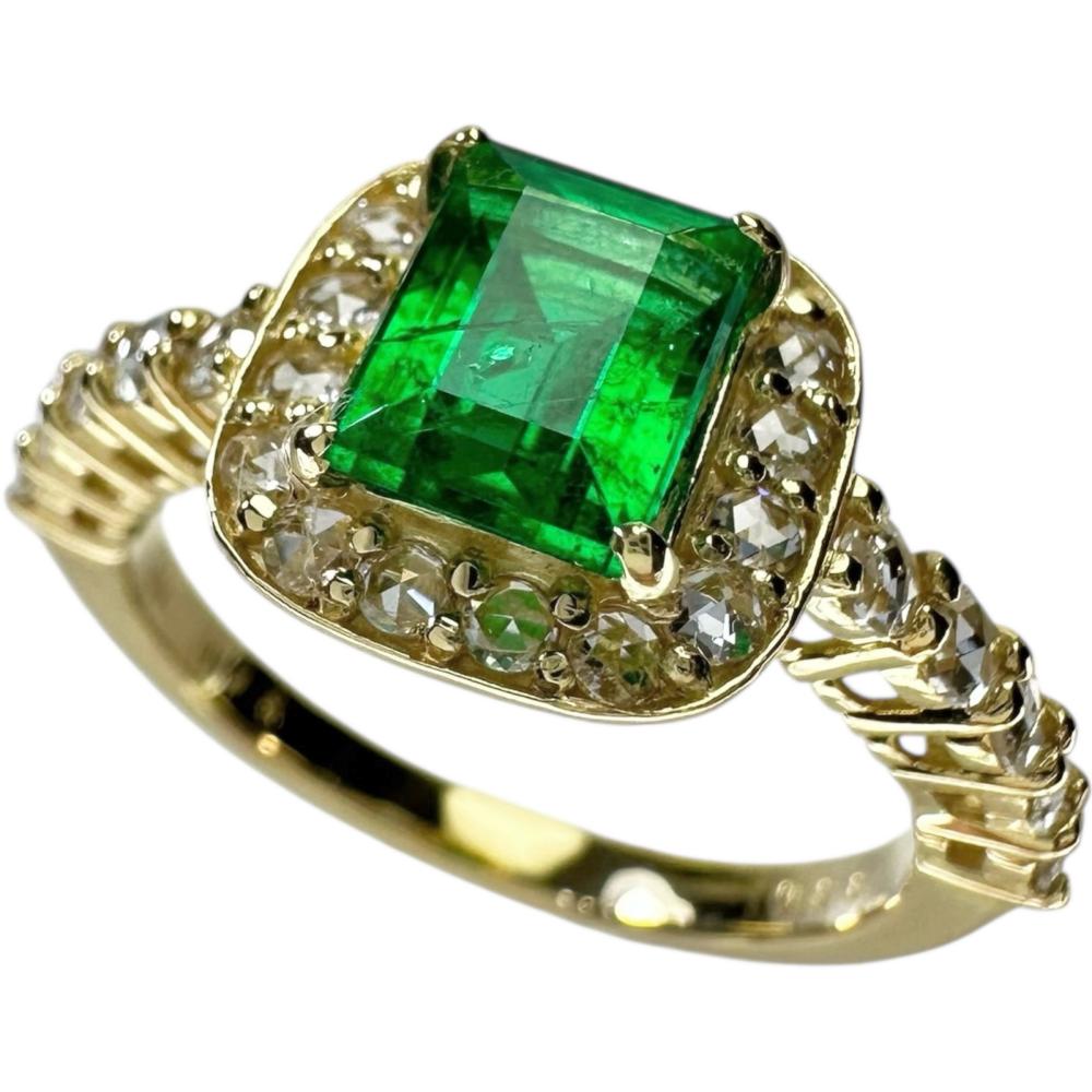 10号 エメラルド 0.86ct ダイヤモンド（ローズカット 0.36ct リング・指輪 K18ゴールド 18金 3.2g レディース 【中 – 真子質店 PawnShopMAKO