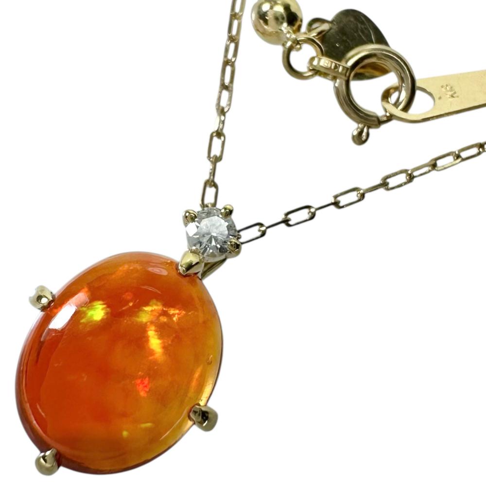 ファイアオパール ダイヤモンド 0.07ct ネックレス K18ゴールド 18金 3.2g 45cm レディース 【中古】【真子質店】【NN – 真子質店 PawnShopMAKO