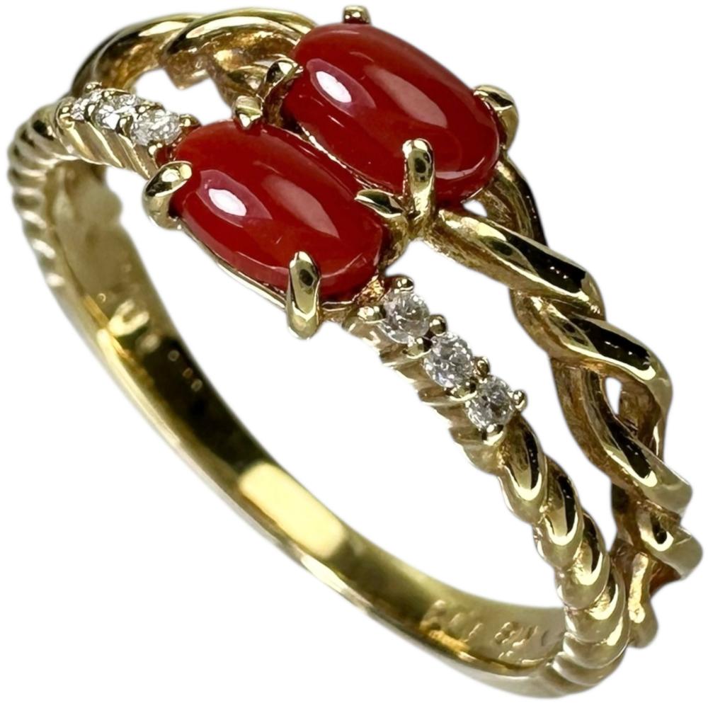 13号 赤珊瑚 0.37ct ダイヤモンド 0.03ct リング・指輪 K18ゴールド 18金 2.9g レディース 【中古】【真子質店】【 – 真子質店 PawnShopMAKO