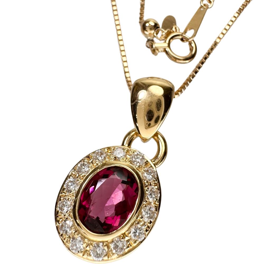 レッドトルマリン/ルベライト 1.01ct ダイヤモンド 計0.36ct ネックレス K18ゴールド 18金 5.8g 45cm レディース – 真子質店 PawnShopMAKO