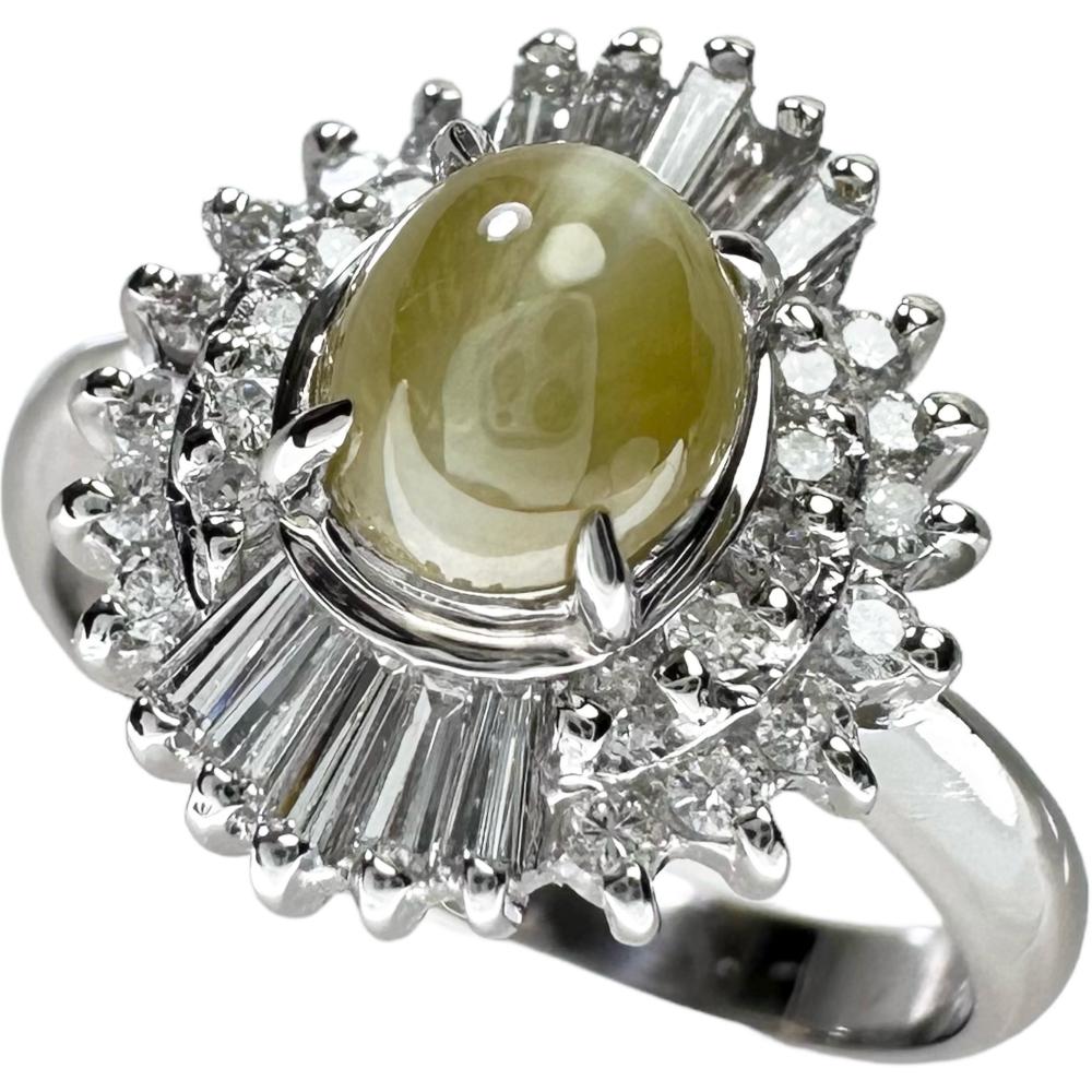 11号 クリソベリルキャッツアイ 1.14ct ダイヤモンド 計0.39ct リング・指輪 Pt900プラチナ 5.3g レディース 【中古 – 真子質店 PawnShopMAKO