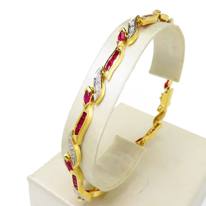 ルビー 計3.40ct ダイヤモンド 計0.14ct ブレスレット K18ゴールド 18金 11.1g 18cm レディース 【中古】【真子 – 真子質店 PawnShopMAKO