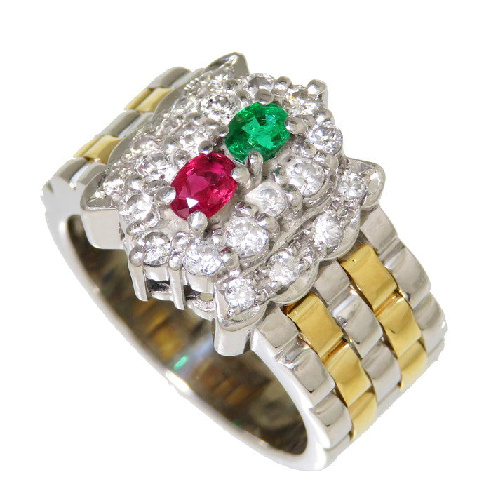 13号 コンビ ルビー 0.20ct エメラルド 0.16ct ダイヤモンド 計0.54ct リング・指輪 Pt900プラチナ/K18ゴール – 真子質店 PawnShopMAKO