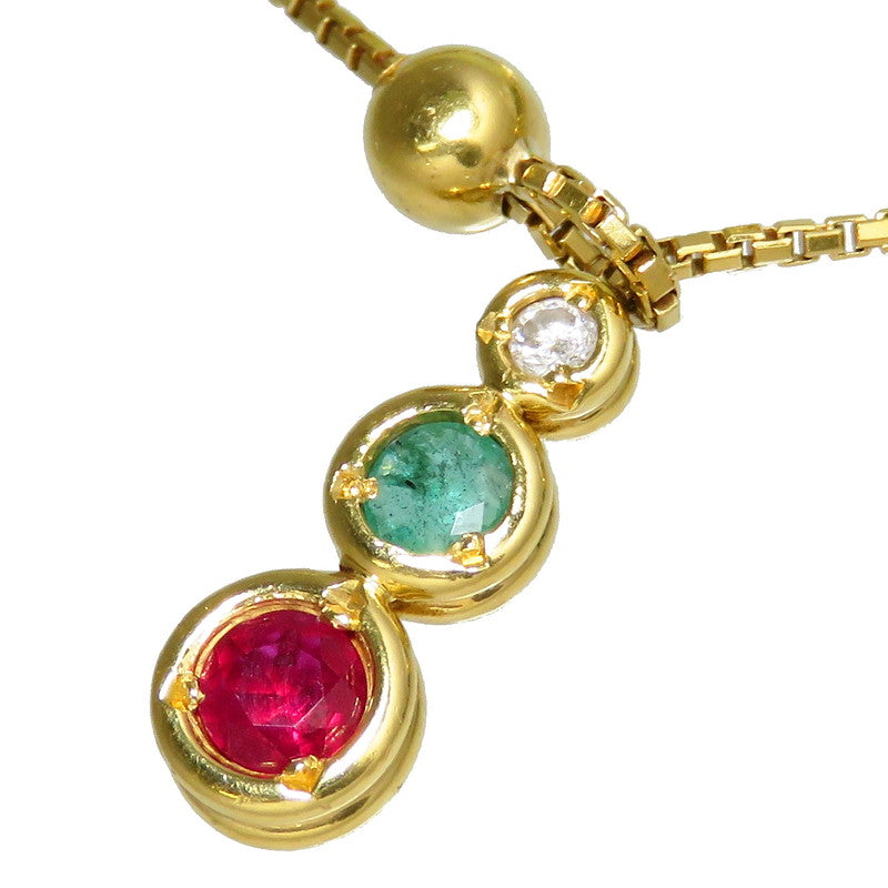 ルビー エメラルド ダイヤモンド 0.03ct ネックレス K18ゴールド 18金 4.8g 全長50.5cm レディース 【中古】【真子質 – 真子質店 PawnShopMAKO