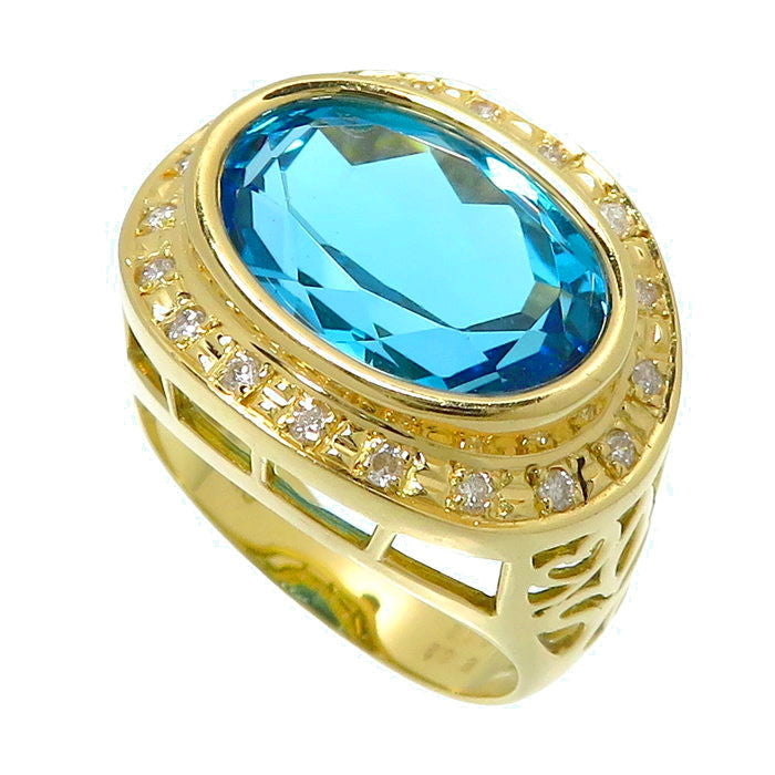 11号 ブルートパーズ 8.03ct ダイヤモンド 計0.18ct リング・指輪 K18ゴールド 18金 7.3g レディース 【中古】【真 – 真子質店 PawnShopMAKO