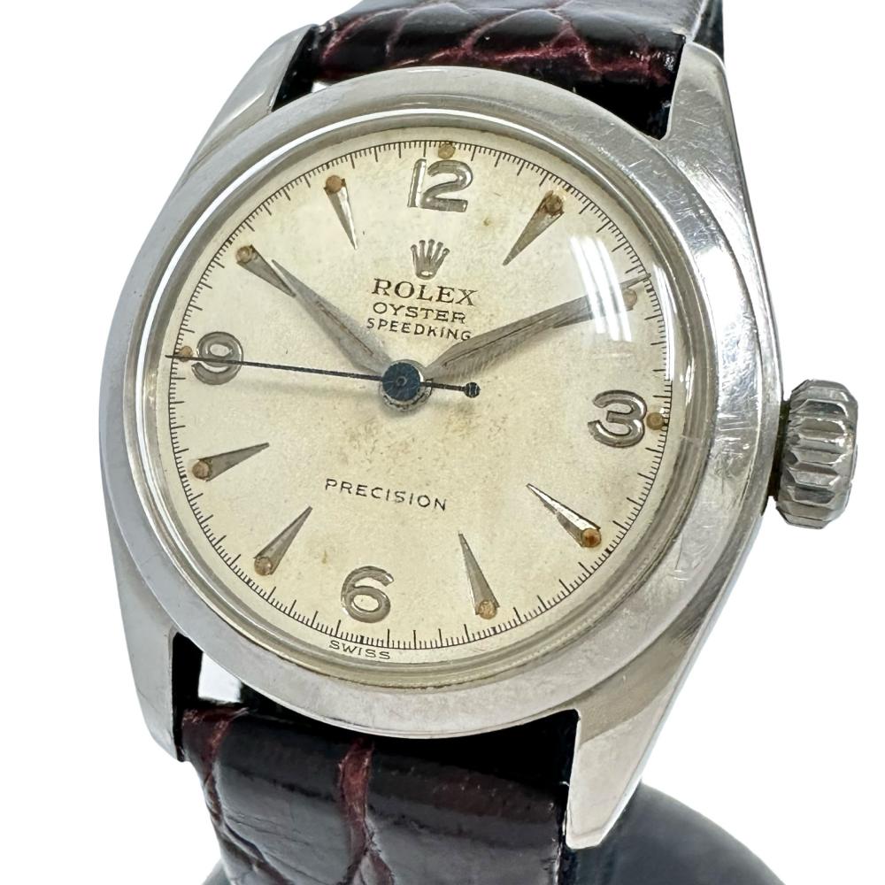 【ROLEX/ロレックス】 6056 アンティーク スピードキング precision 1952年頃製 腕時計 ステンレススチール/茶革ベル ...
