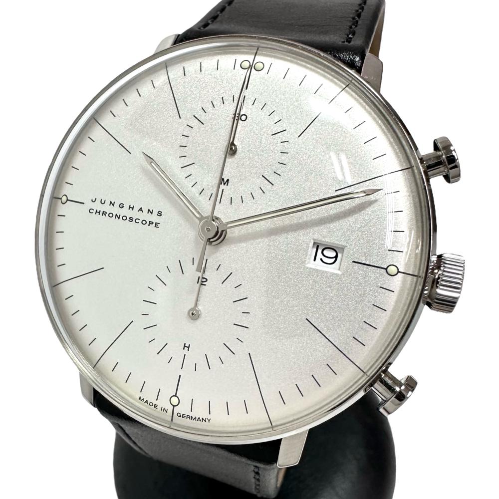 【JUNGHANS/ユンハンス】 027/4600.04 マックスビル クロノスコープ 保証書/説明書付 腕時計 ステンレススチール/レザー ...