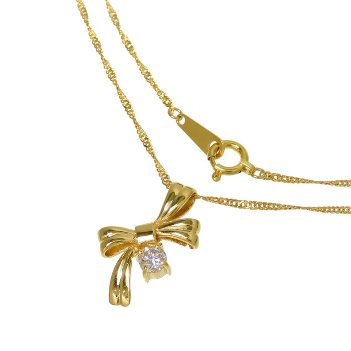 リボン ダイヤモンド 0.17ct ネックレス K18ゴールド 18金 2.6g 42cm レディース 【中古】【真子質店】【NN】 【IY – 真子質店 PawnShopMAKO
