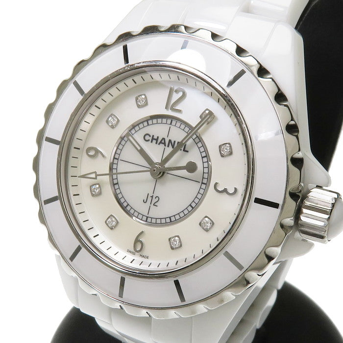【CHANEL/シャネル】 H2422 J12 文字盤ビビ 腕時計 セラミック/8Pダイヤモンド クオーツ シェル レディース 【中古 ...