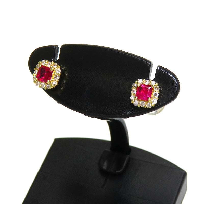 スタッド ルビー 0.14×2ct ダイヤモンド 計0.04×2ct ピアス K18ゴールド 18金 0.9g レディース 【中古】【真子質 – 真子質店 PawnShopMAKO