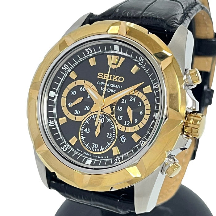 【SEIKO/セイコー】 SRW032（7T12-0AS0） ロードクロノ 逆輸入モデル 腕時計 GP/ステンレススチール/クロコダイル革